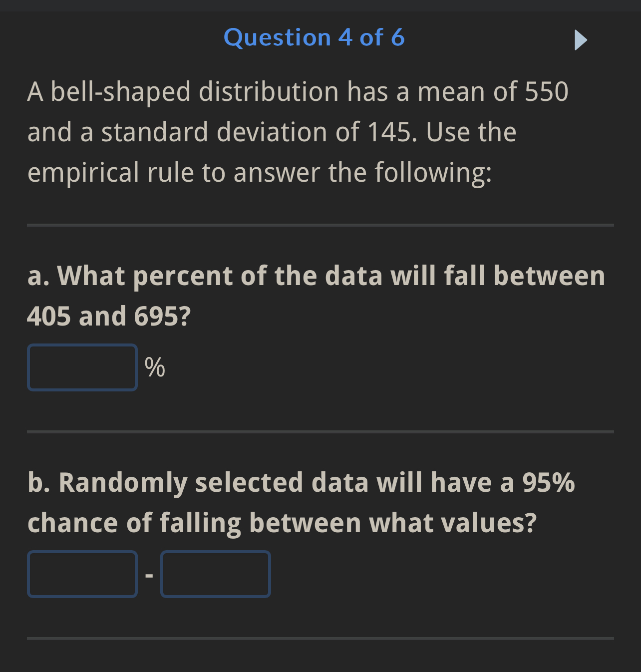 Solved Question 4 ﻿of 6A bell-shaped distribution has a mean | Chegg.com