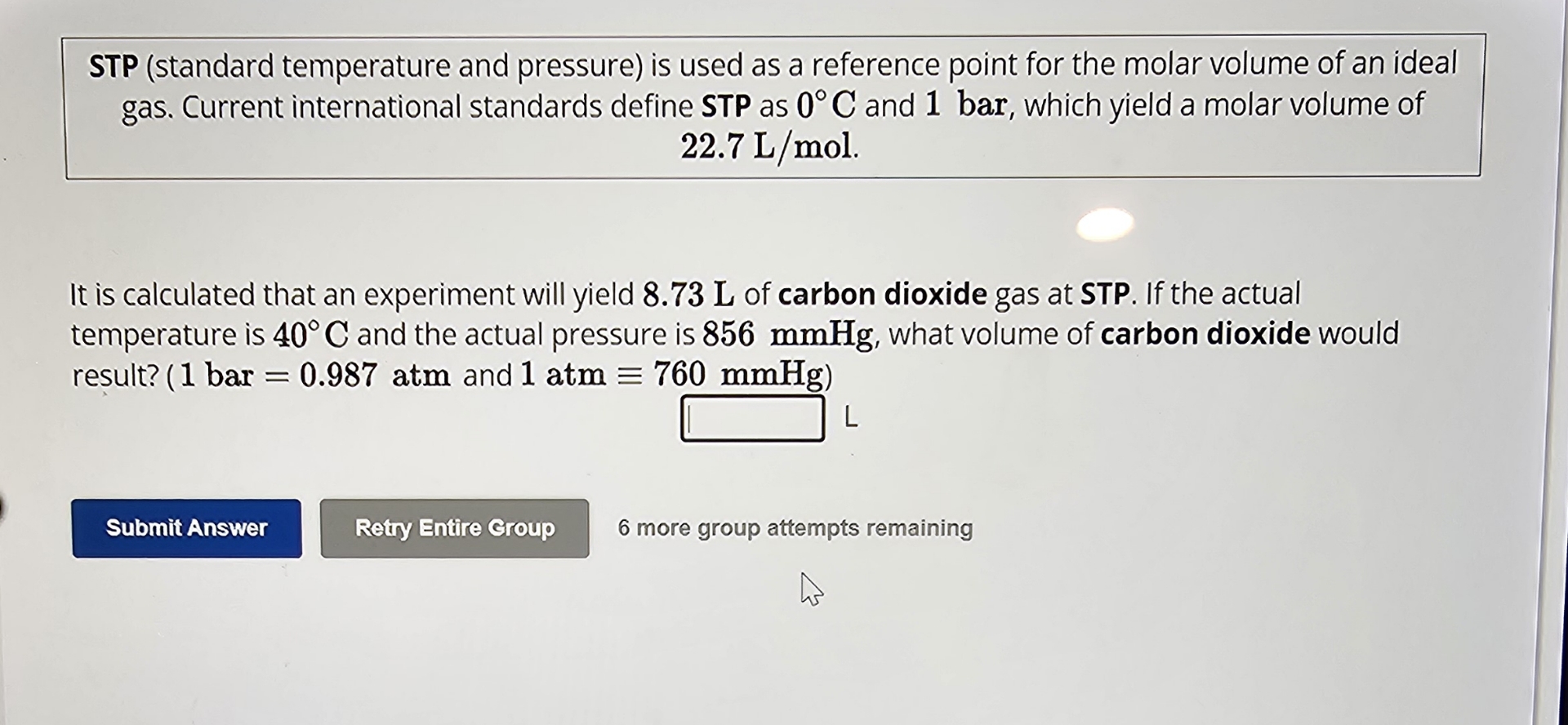 Solved STP (standard temperature and pressure) ﻿is used as a | Chegg.com