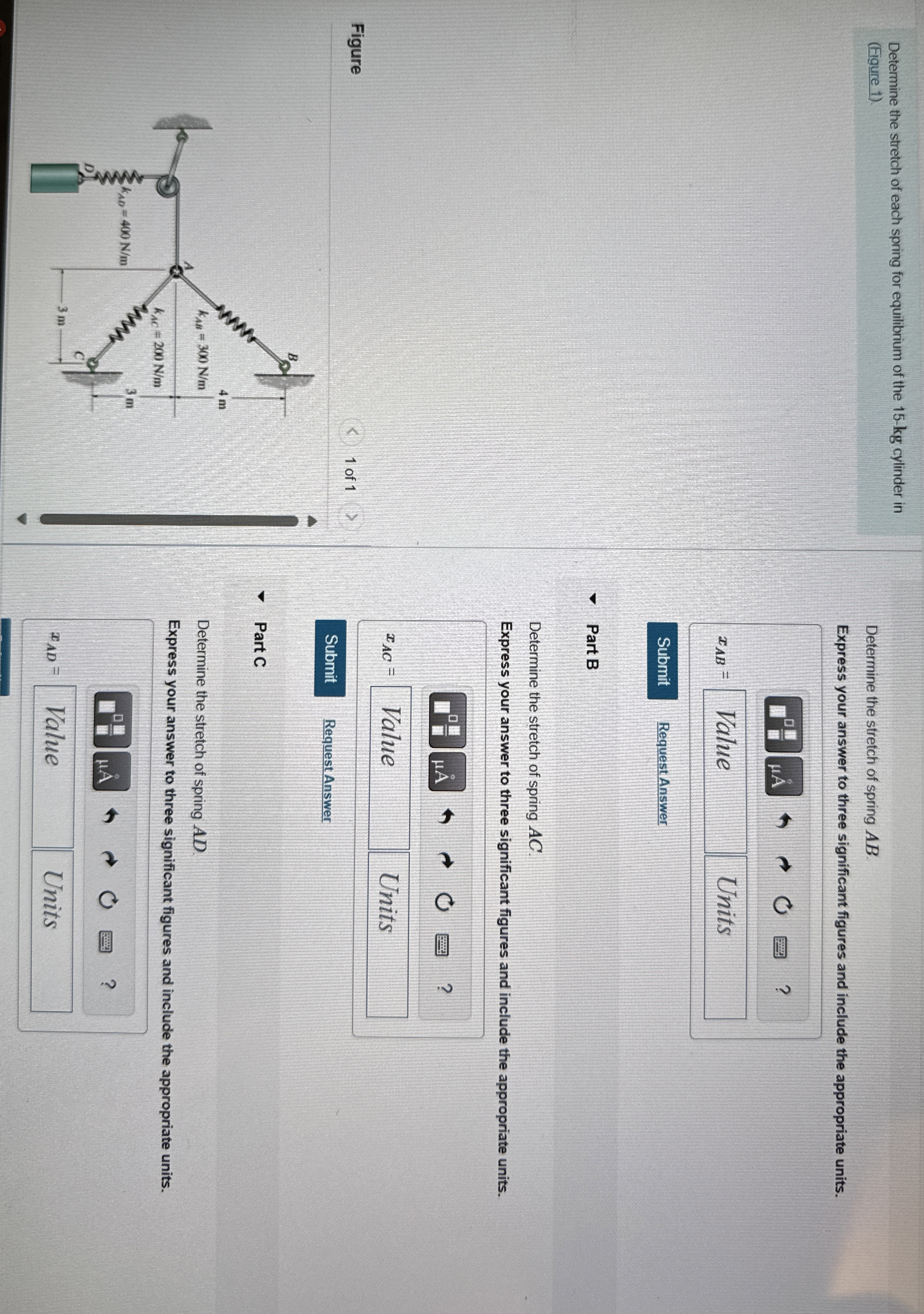 Solved Determine the stretch of each spring for equilibrium | Chegg.com