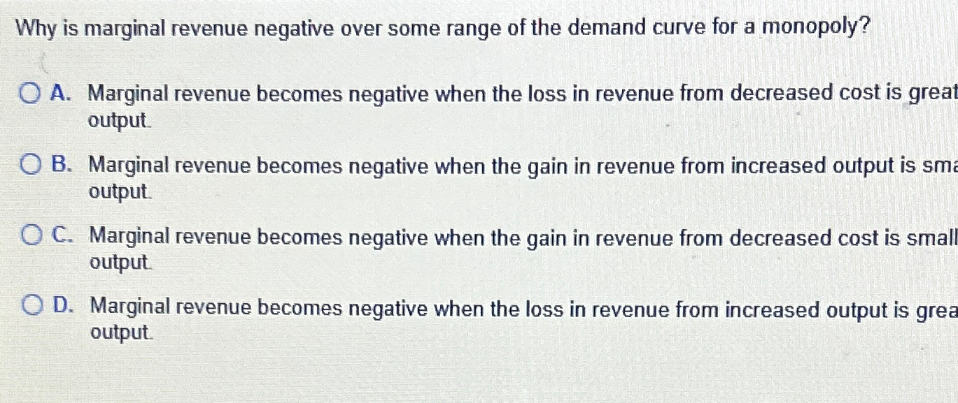 Solved Why is marginal revenue negative over some range of | Chegg.com