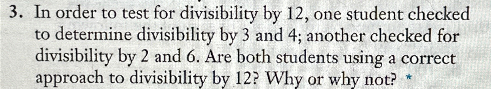 Solved In order to test for divisibility by 12 , ﻿one | Chegg.com