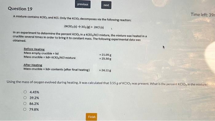Solved A mixture contains KClO, and KCl. Only the KClO, | Chegg.com