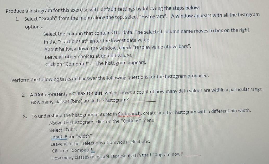 Creating Histogram Exercise #1 (Section 2.2) Using | Chegg.com