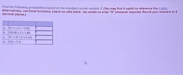 Solved Find the following probabilities based on the | Chegg.com