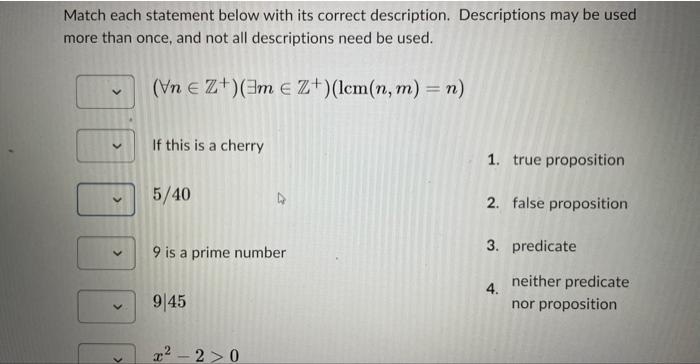 Solved Match each statement below with its correct | Chegg.com