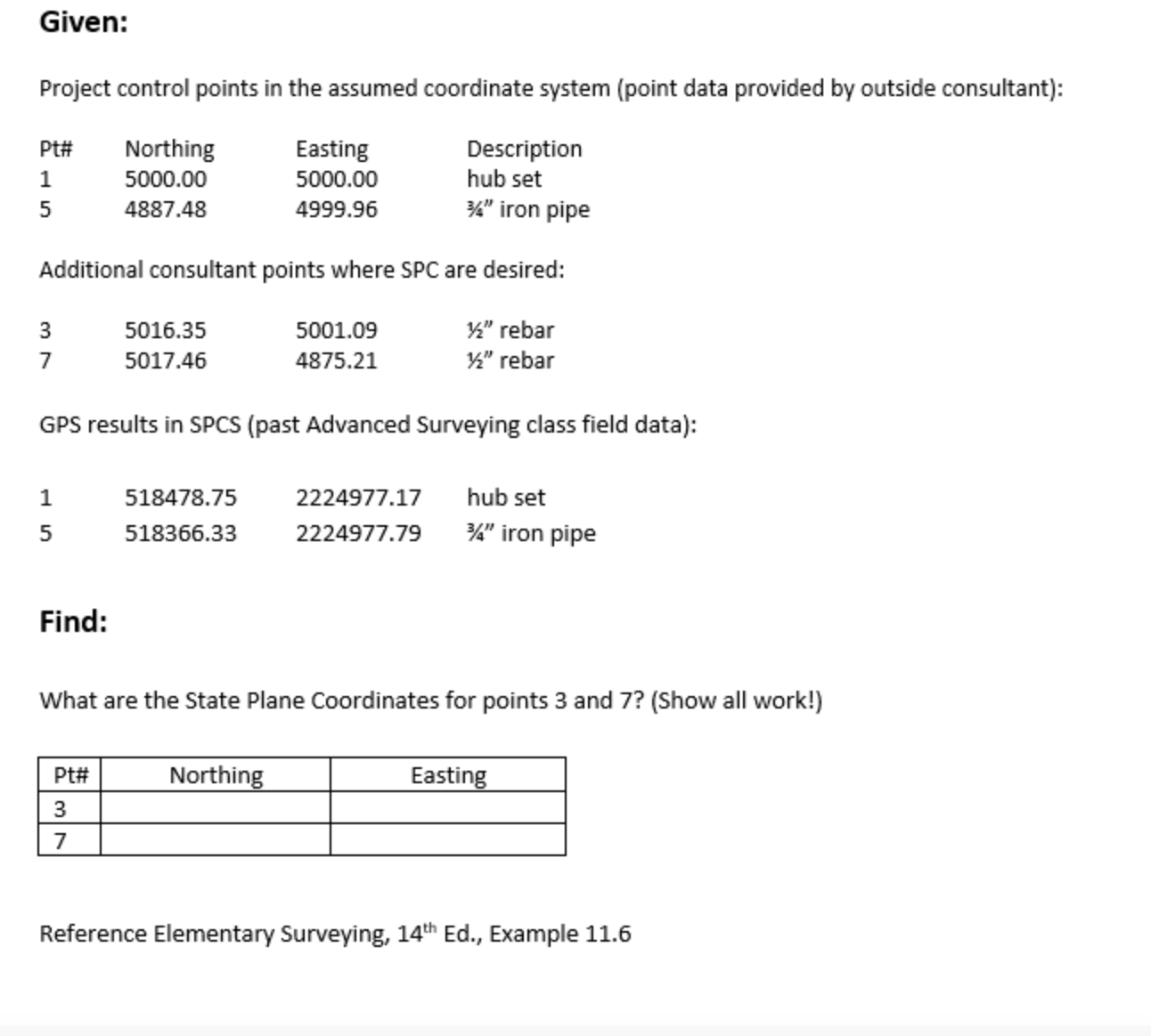 Solved Given:Project control points in the assumed | Chegg.com
