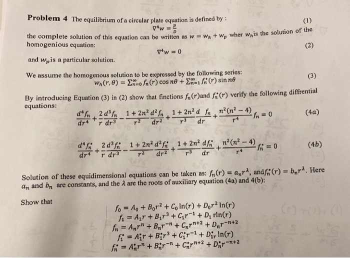 Solved Problem 4 The equilibrium of a circular plate | Chegg.com