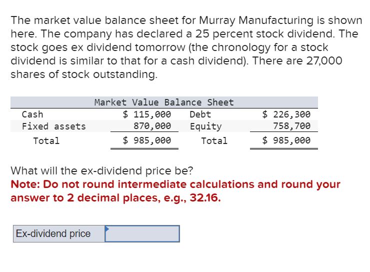 Solved The market value balance sheet for Murray | Chegg.com
