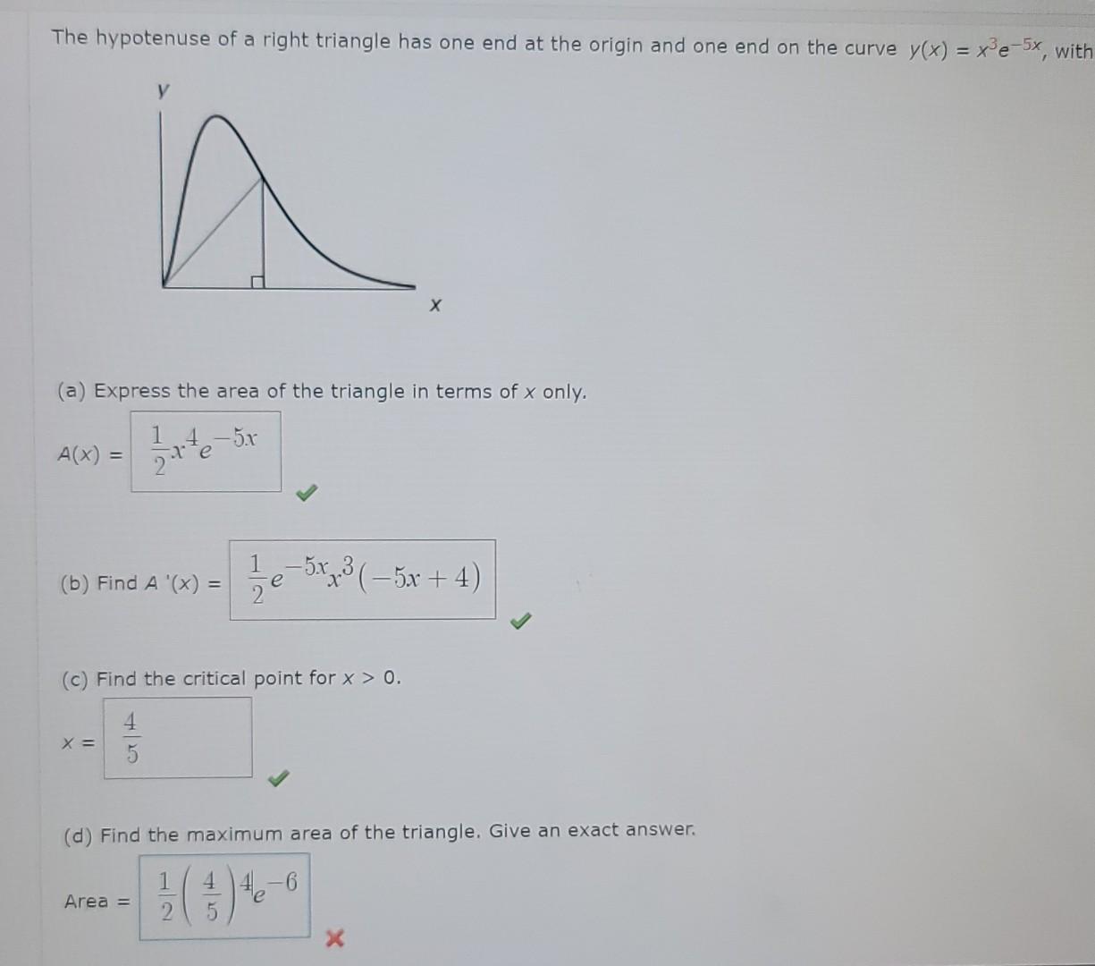 Solved The hypotenuse of a right triangle has one end at the | Chegg.com