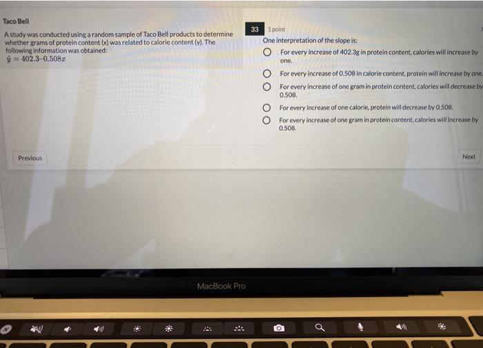 Solved 33 Taco Bell A study was conducted using a random | Chegg.com
