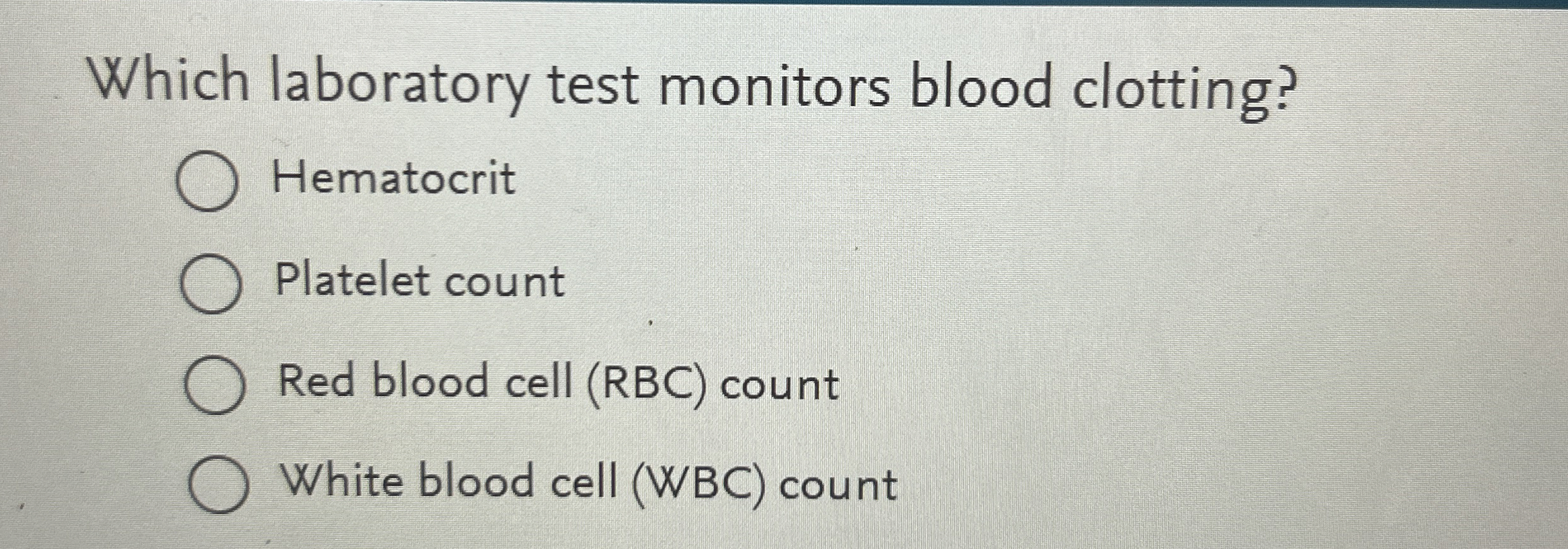 Solved Which laboratory test monitors blood | Chegg.com