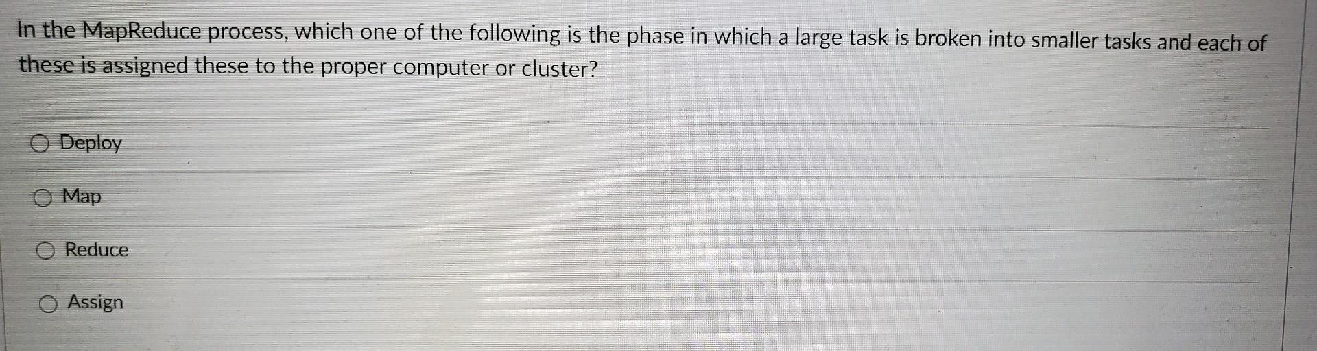 Solved In the MapReduce process, which one of the following | Chegg.com