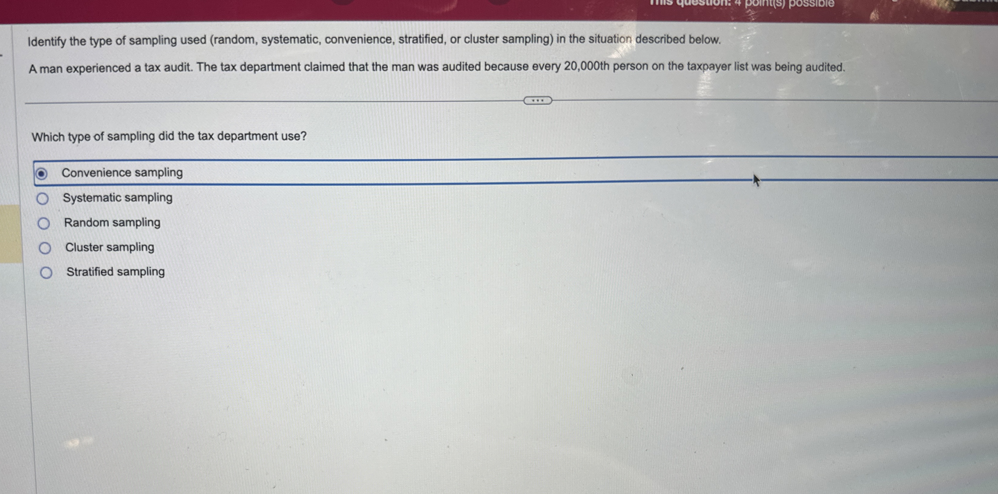 Solved Identify which of these types of sampling is used: | Chegg.com