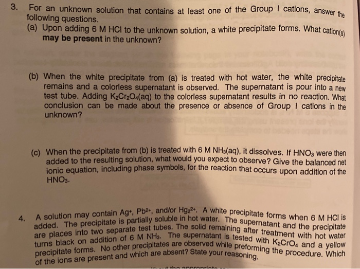 Solved For an unknown solution that contains at least one of | Chegg.com