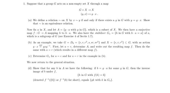 Solved 1. Suppose that a group G acts on a non-empty set X | Chegg.com