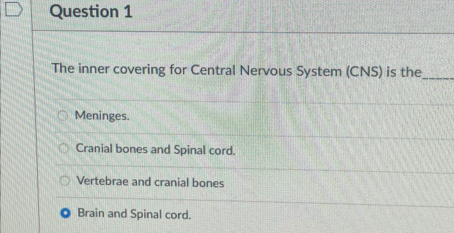 Solved Question 1The inner covering for Central Nervous | Chegg.com