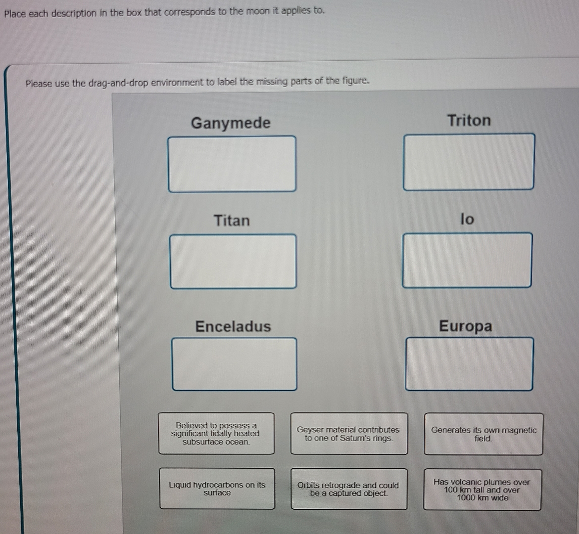 Solved Place each description in the box that corresponds to | Chegg.com