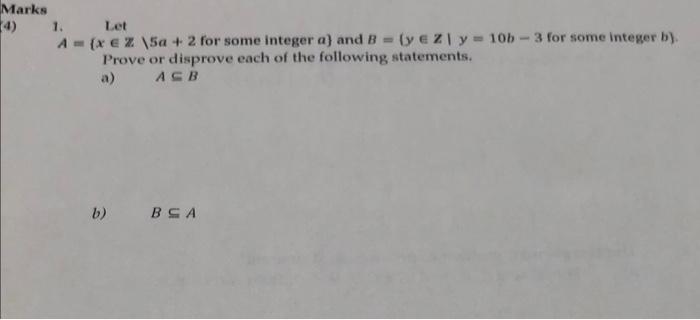 Solved 1. Let A={x∈Z\5a+2 for some integer a} and | Chegg.com