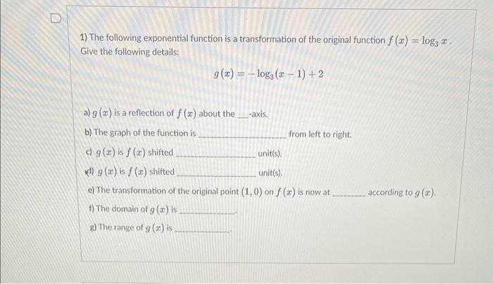 Solved 1) The following exponential function is a | Chegg.com