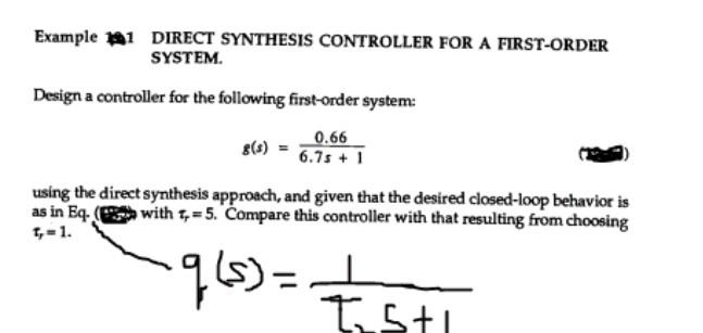 Solved Example 1 Direct Synthesis Controller For A Chegg