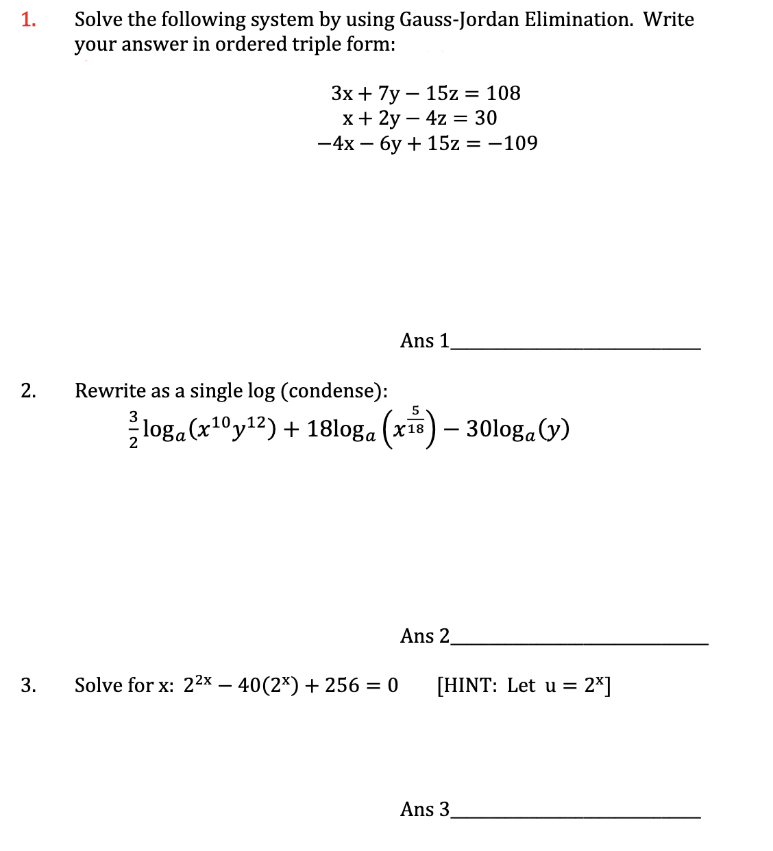 Solved Solve The Following System By Using Gauss Jordan