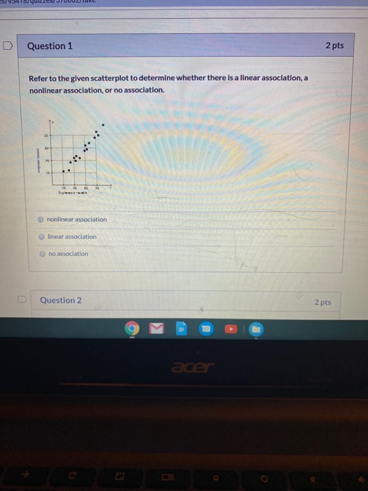 Solved Question 1 2 pts Refer to the given scatterplot to | Chegg.com