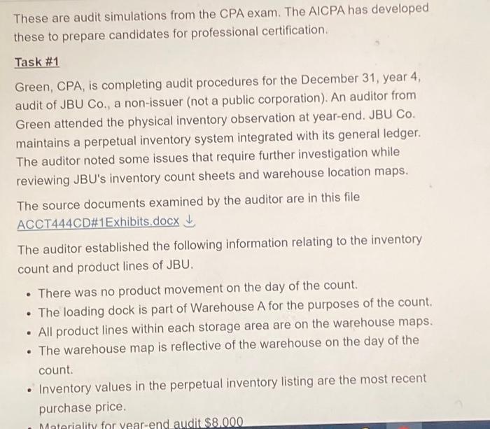 Solved These are audit simulations from the CPA exam. The | Chegg.com