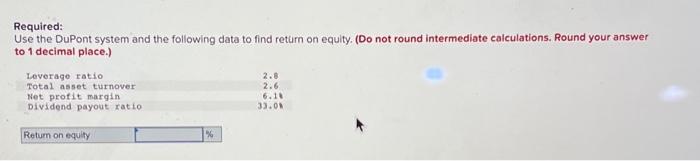 Solved Required: Use the DuPont system and the following | Chegg.com