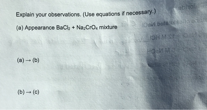 Solved 5. Saturated Barium Chromate BaCl2 appearance_clear | Chegg.com