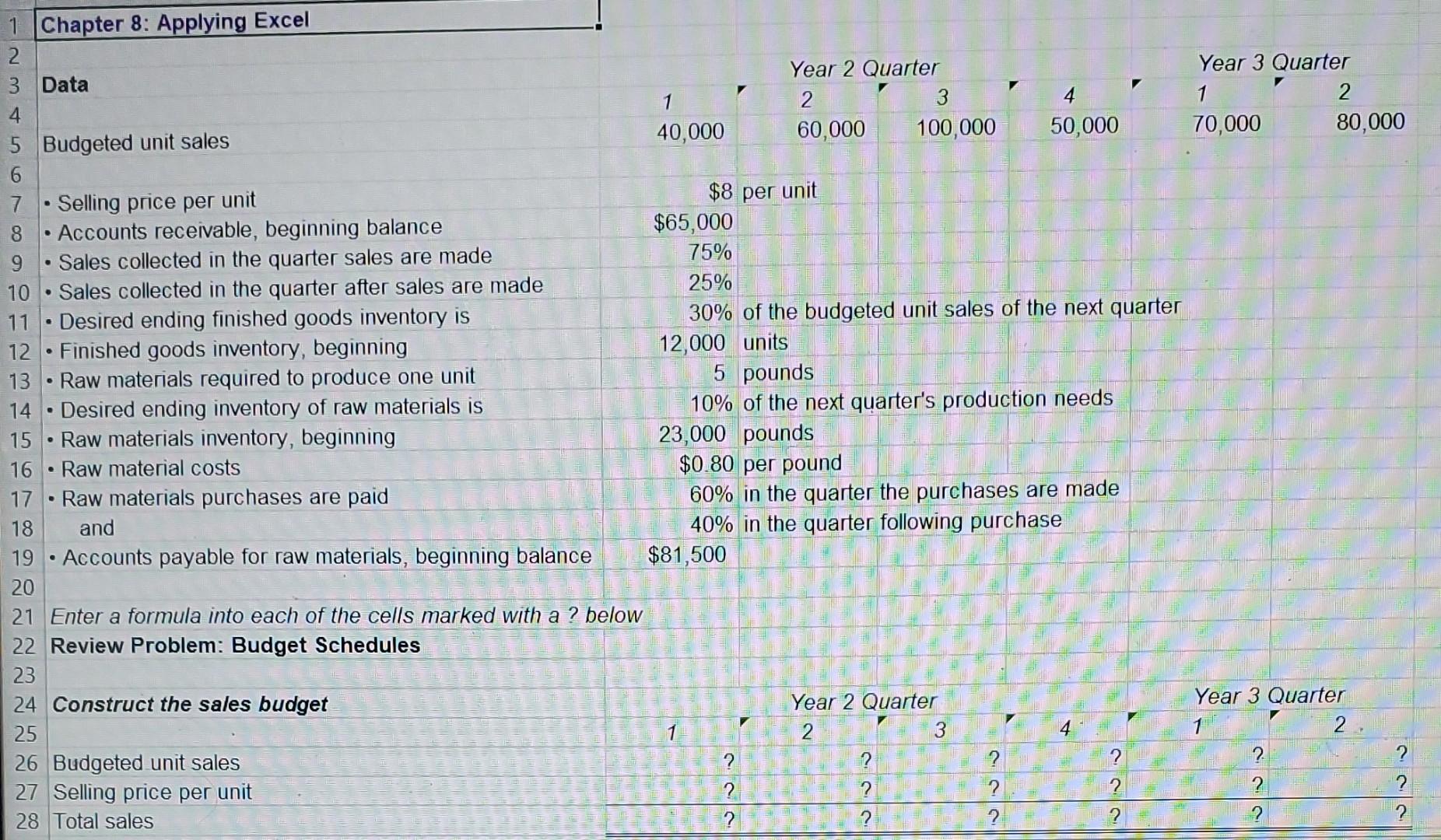 Solved . . . 1 Chapter 8: Applying Excel 2 Year 2 Quarter | Chegg.com