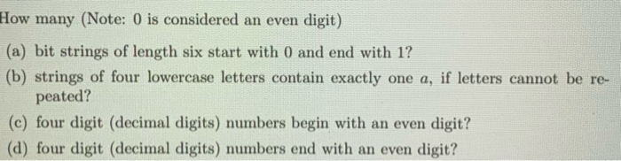 Solved How many (Note: 0 is considered an even digit) (a) | Chegg.com