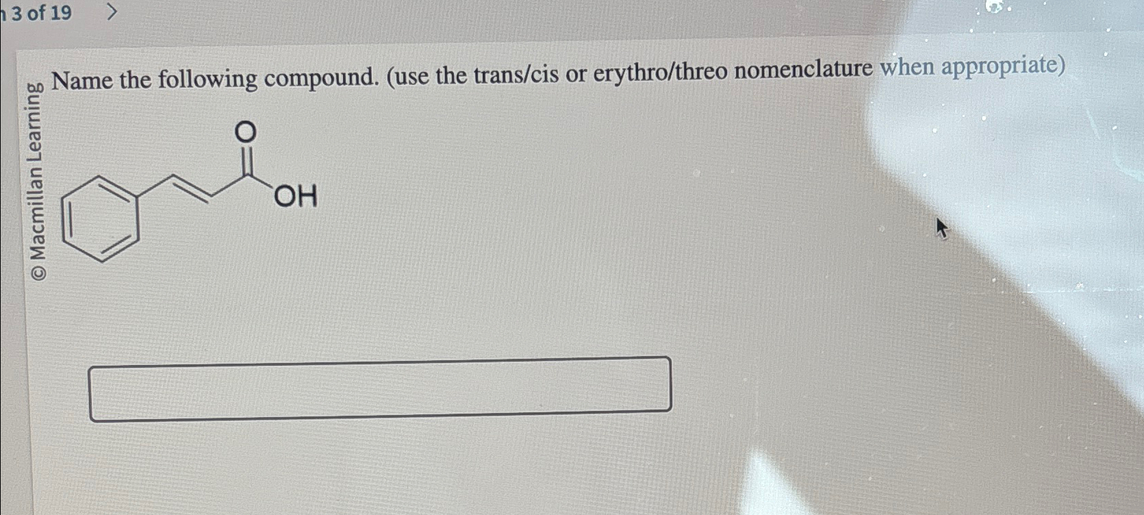 Solved 3 ﻿of 19Name the following compound. (use the | Chegg.com