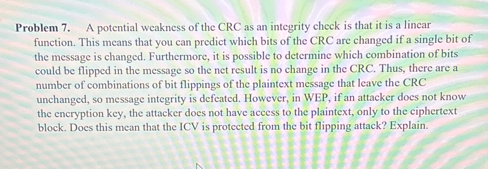 Solved Problem 7. ﻿A potential weakness of the CRC ﻿as an | Chegg.com