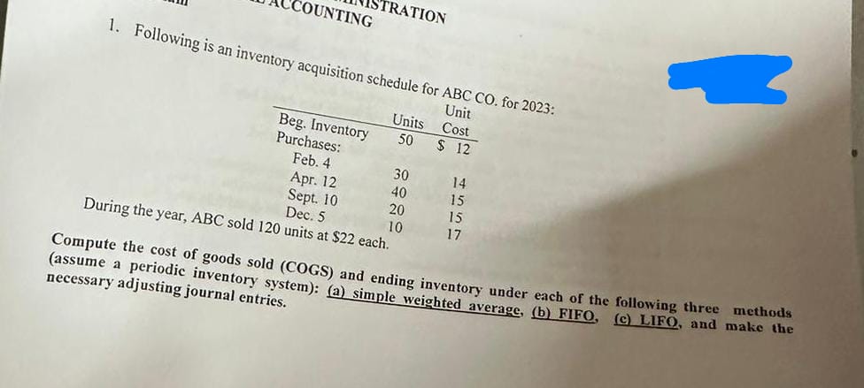 Solved Following is an inventory acquisition schedule for | Chegg.com