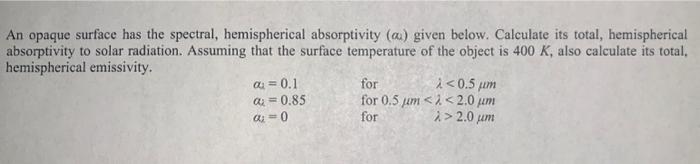 Solved An opaque surface has the spectral, hemispherical | Chegg.com