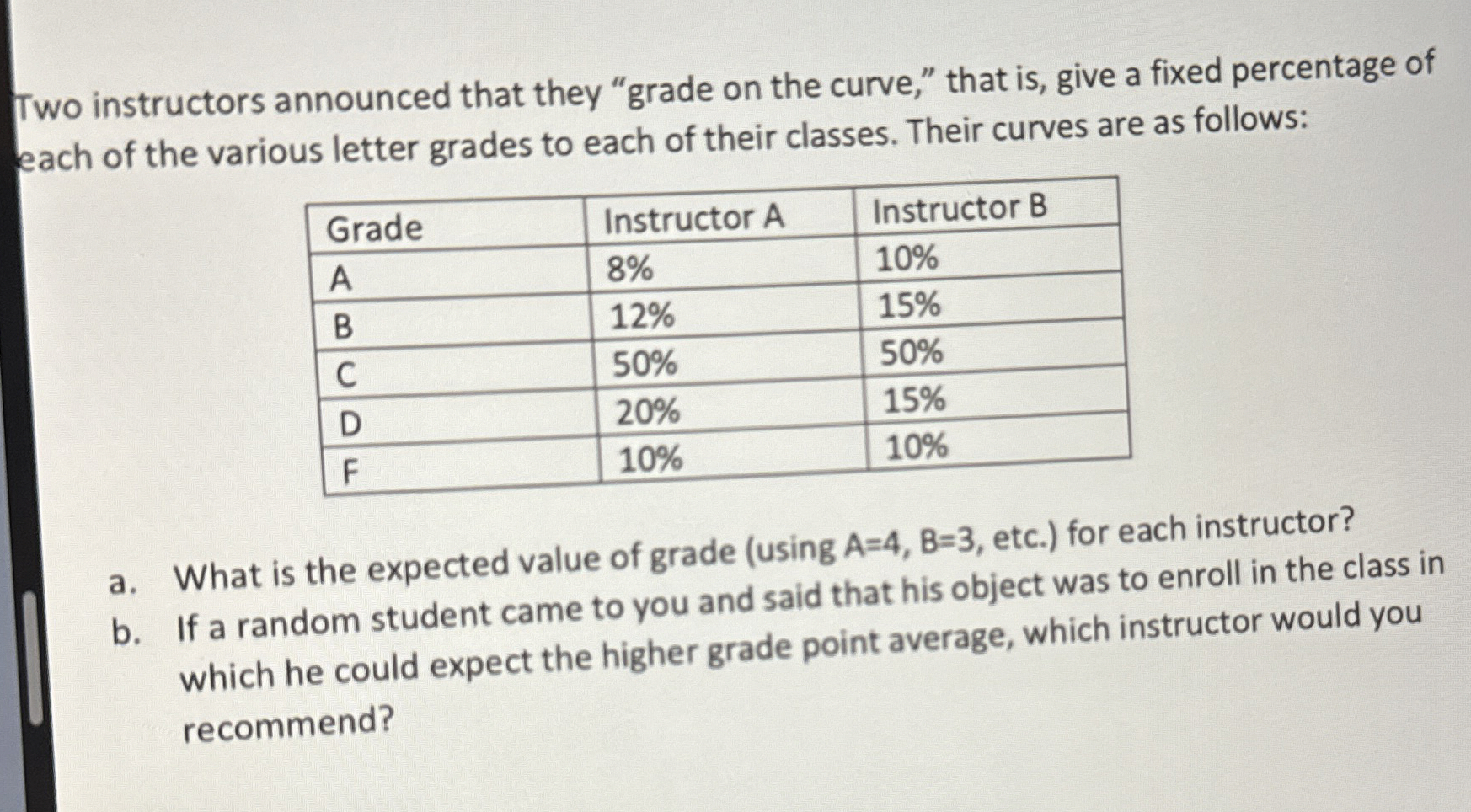 Solved Two instructors announced that they "grade on the | Chegg.com