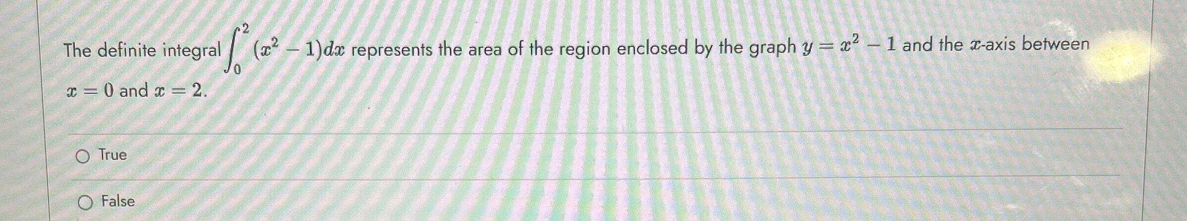 Solved The definite integral ∫02(x2-1)dx ﻿represents the | Chegg.com