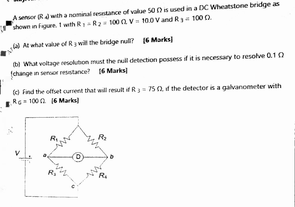 Solved A sensor (R4) ﻿with a nominal resistance of value 50Ω | Chegg.com