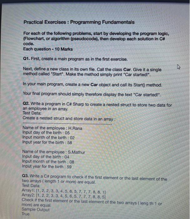 Solved Practical Exercises : Programming Fundamentals For | Chegg.com
