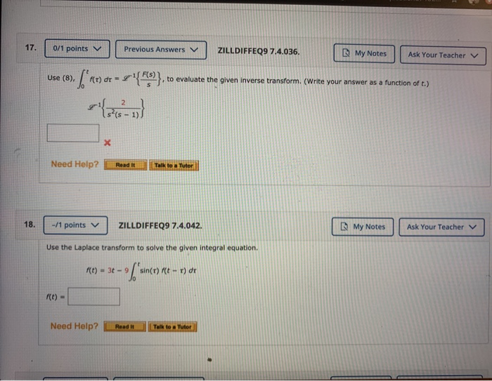 Solved 18. -/1 points ZILLDIFFEQ9 7.4.042. o My - Use the | Chegg.com Solved 18. -/1 points ZILLDIFFEQ9 7.4.042. o My - Use the | Chegg.com