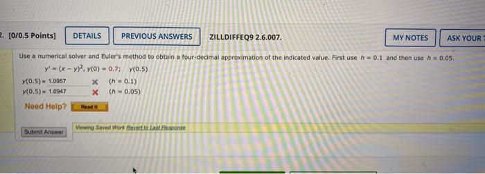 Solved Use a numerical solver and Euler's method to obtain a | Chegg.com