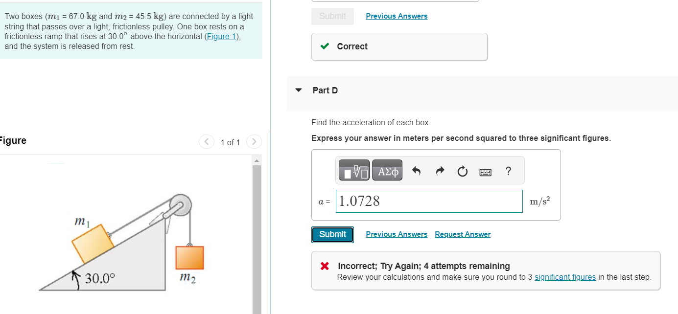 Solved Two boxes ( m1=67.0kg ﻿and m2=45.5kg ) ﻿are connected | Chegg.com