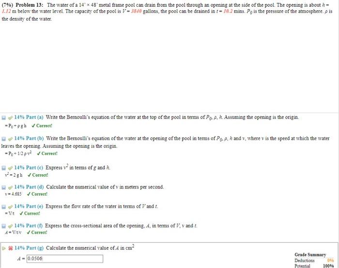 Solved (7%) Problem 13: The water of a 14' 48' metal frame | Chegg.com