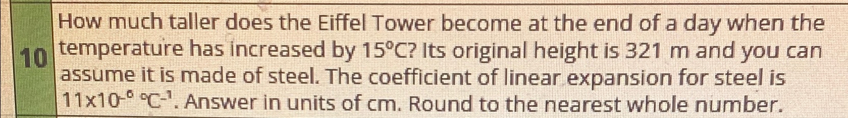 Solved How much taller does the Eiffel Tower become at the | Chegg.com