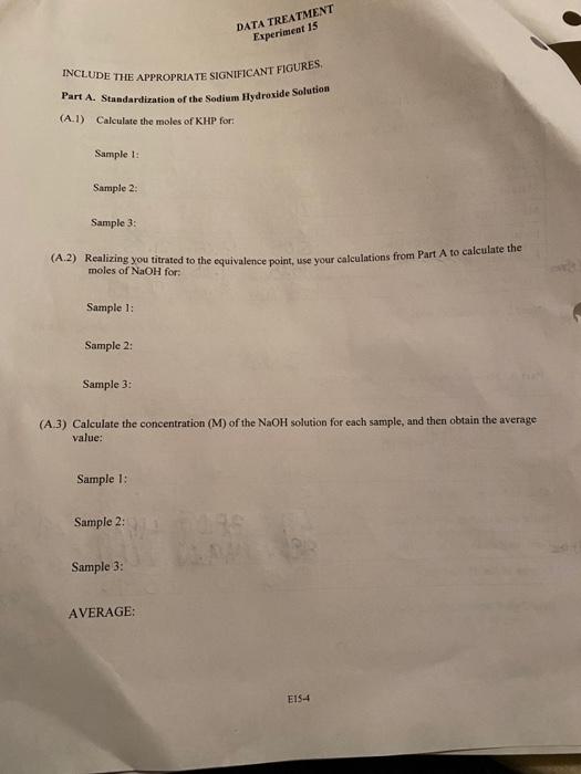Solved DATA SECTION Experiment 15 INCLUDE THE APPROPRIATE | Chegg.com