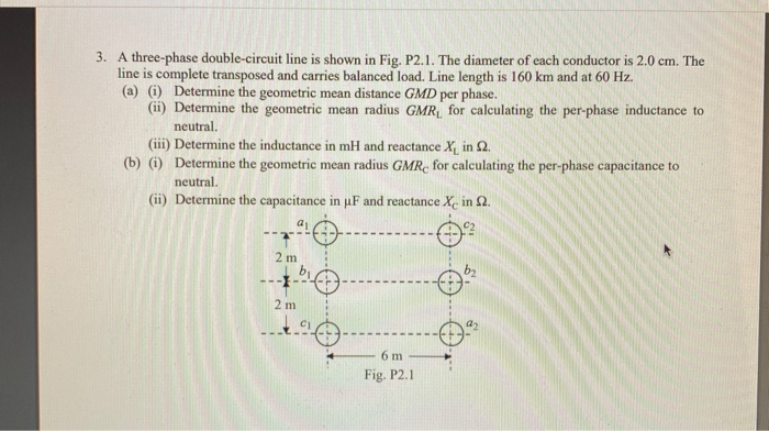 Solved 3. A three-phase double-circuit line is shown in Fig. | Chegg.com