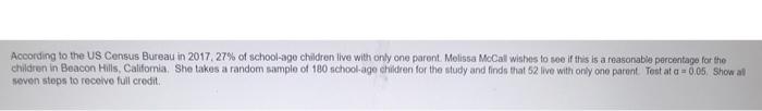 Solved According to the US Census Bureau in 2017, 27% of | Chegg.com