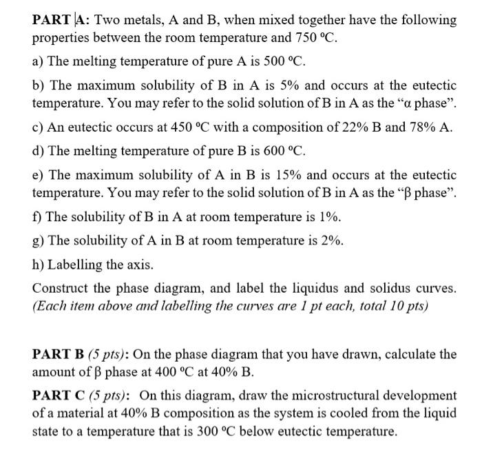 Solved PART ∣A : Two metals, A and B, when mixed together | Chegg.com