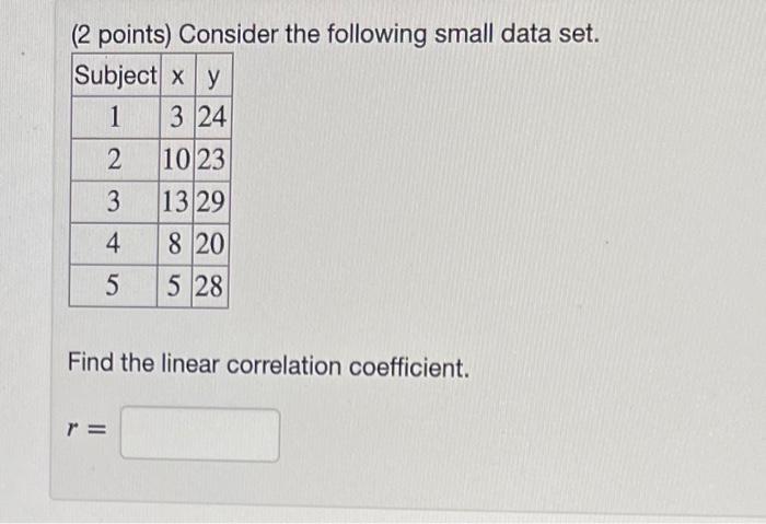 Solved (2 points) Consider the following small data set. | Chegg.com