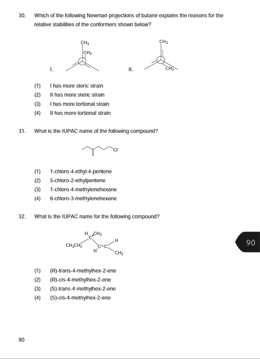 Solved 29. Which of the following pairs of conformational | Chegg.com